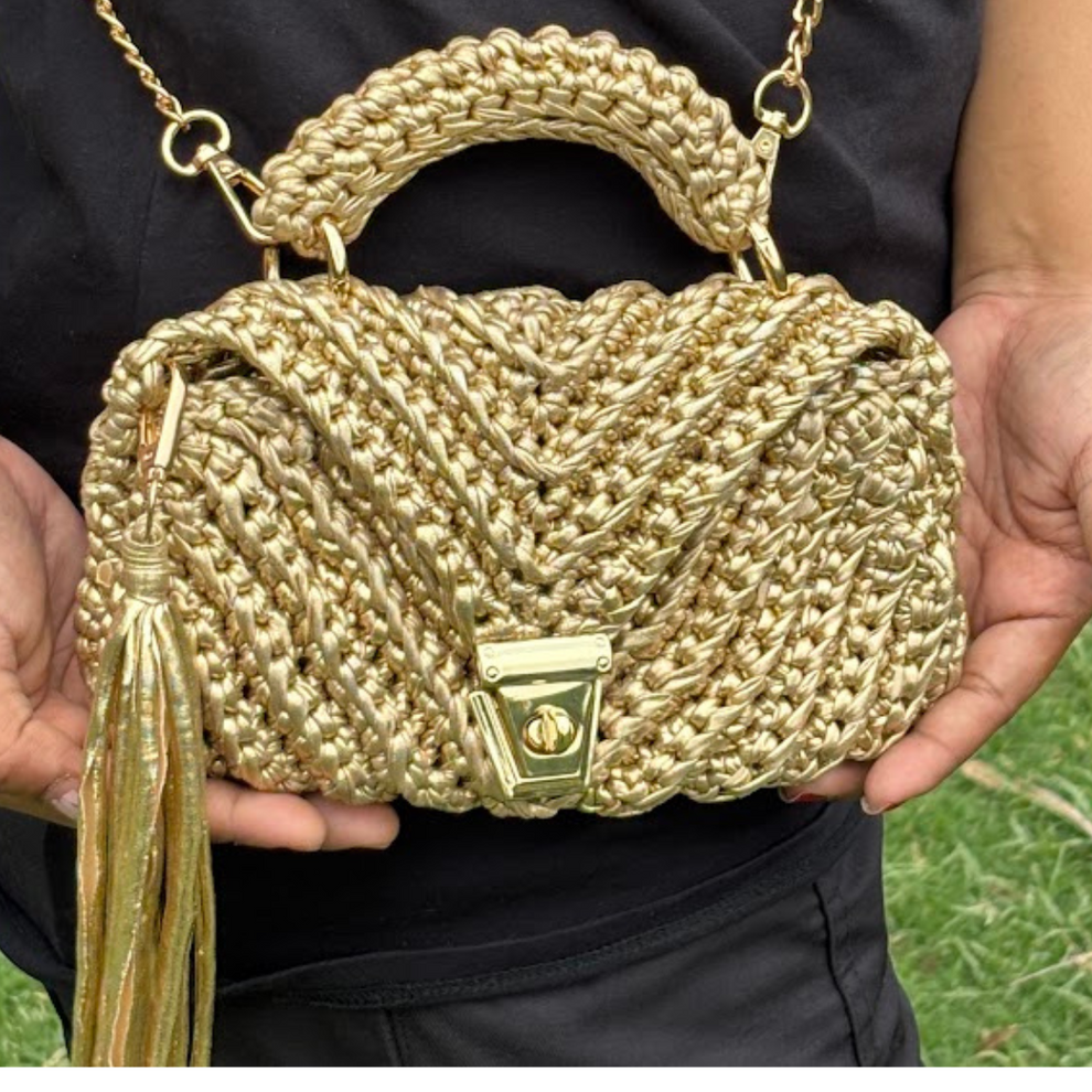 Shiroli Handmade Metallic Gold - Braided Crochet Bag